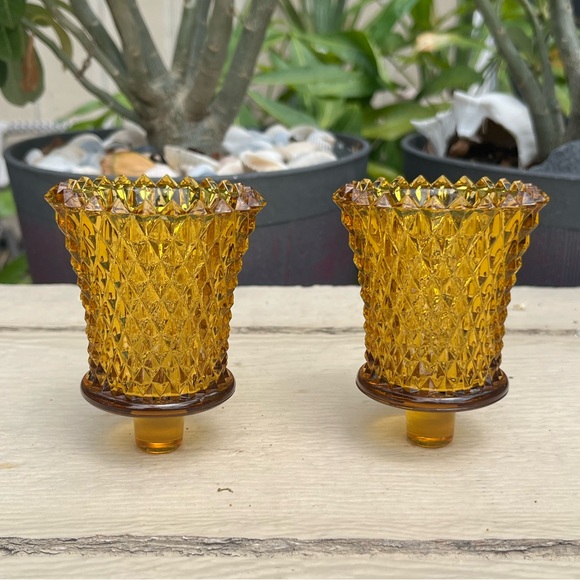 Accents | Vintage Pair Of Amber Diamond Point Votive Inserts | Poshmark